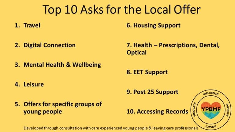 Top 10 Asks for the Local Offer | National Leaving Care Benchmarking Forum